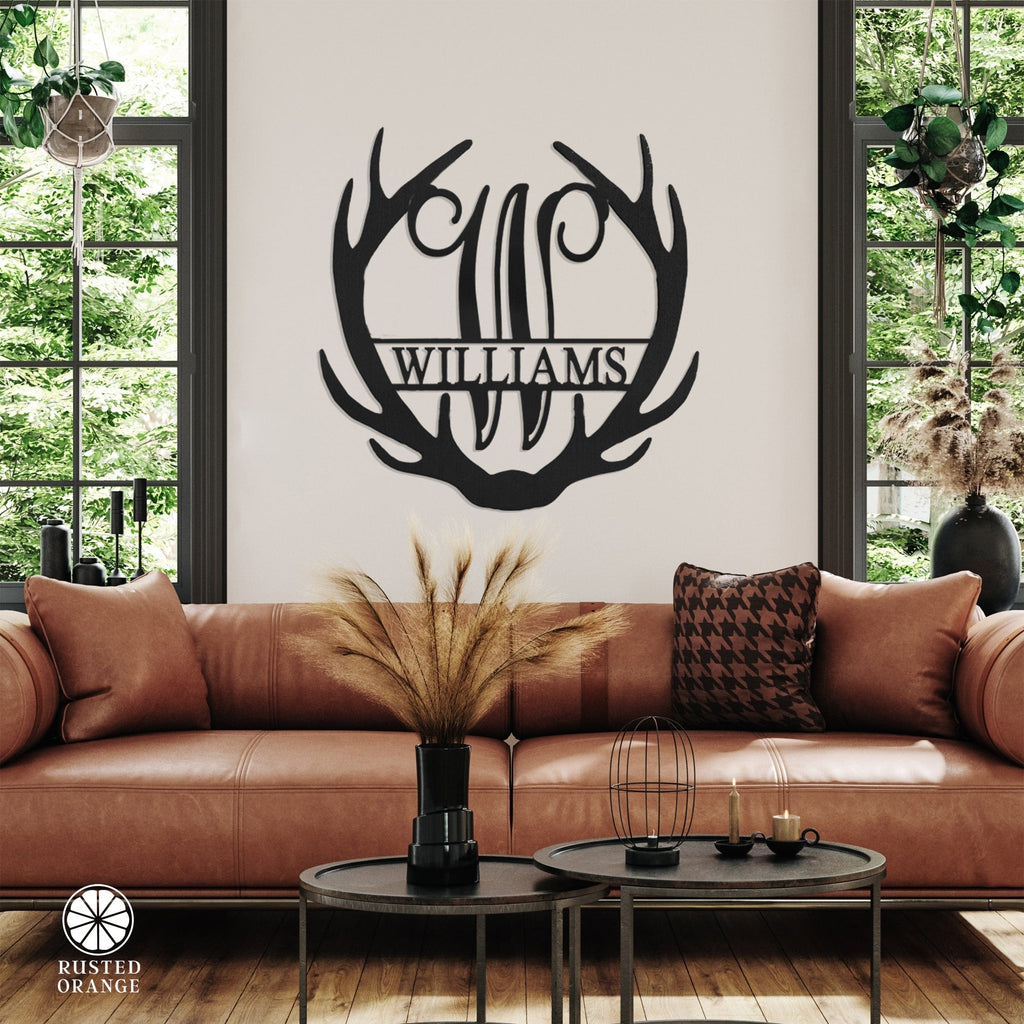 Antler Monogram with Name - Custom Metal Name Sign for Home Antler ...