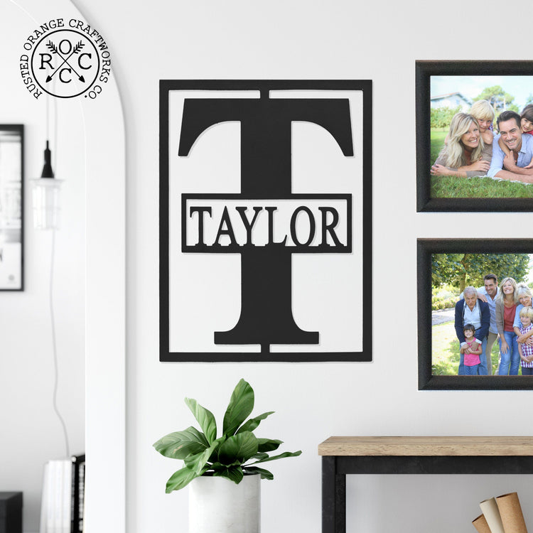 Block Border Monogram - Custom Metal Family Sign House Name Plates ...