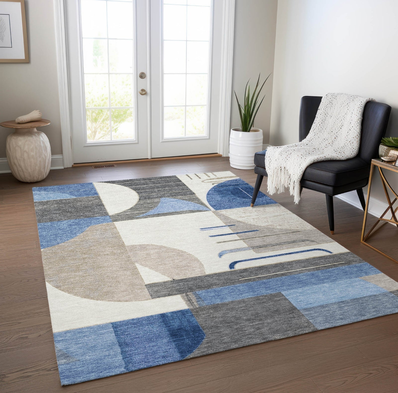 Piper Looms Chantille Geometric ACN1694 Blue Machine Washable Area Rug ...