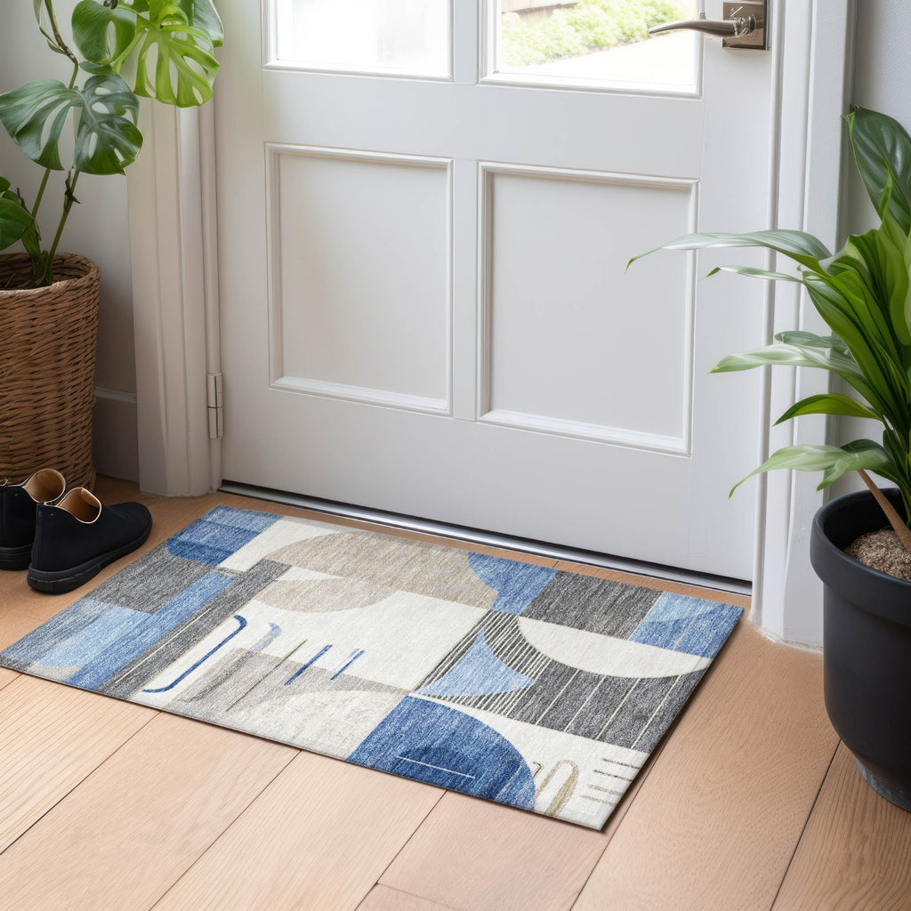 Piper Looms Chantille Geometric ACN1694 Blue Machine Washable Area Rug ...