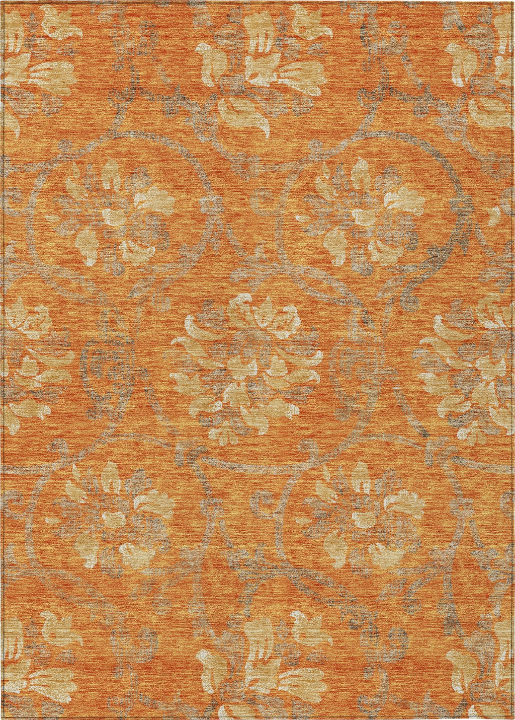 Piper Looms Chantille Floral ACN762 Orange Machine Washable Area Rug ...