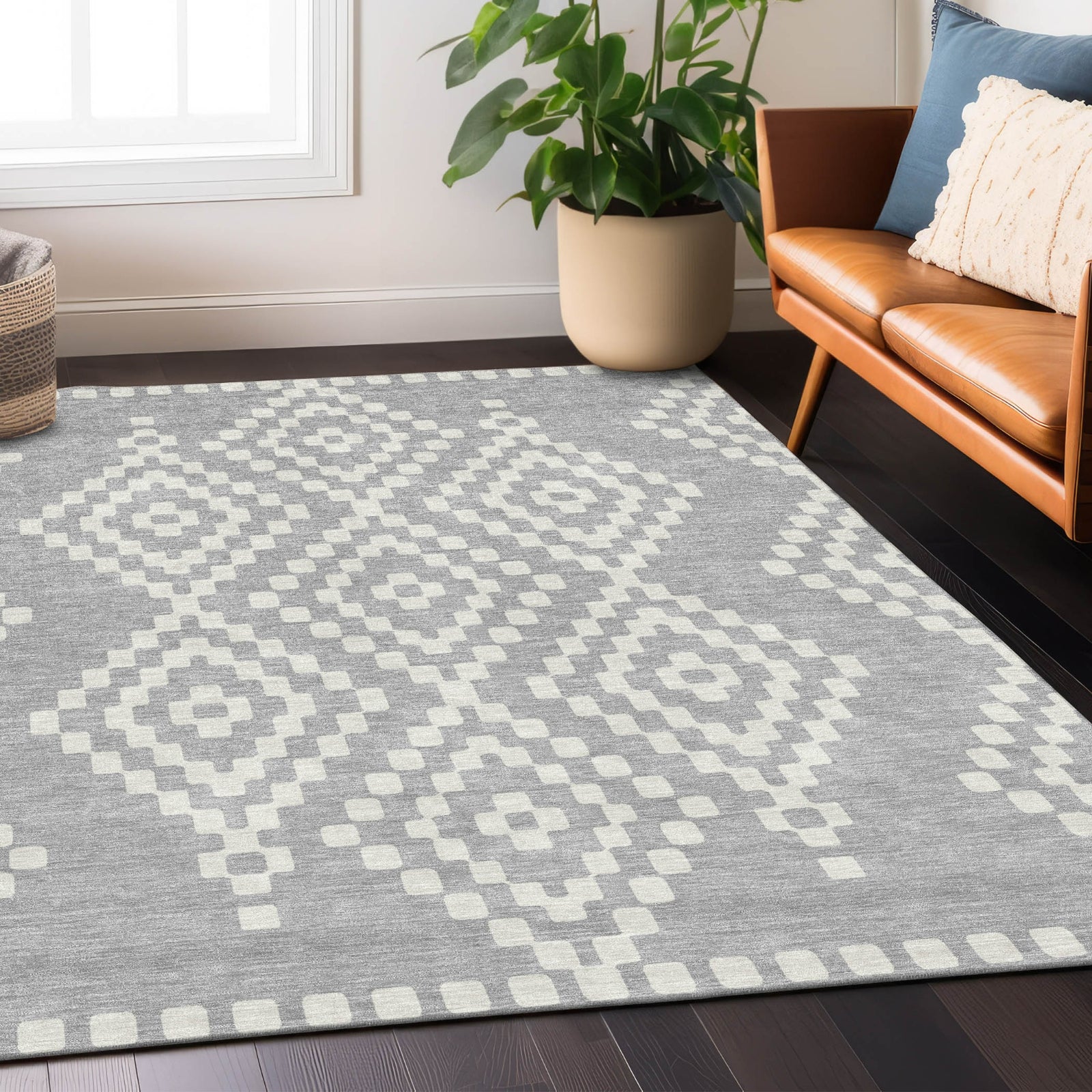 Piper Looms Chantille Diamonds ACN891 Silver Machine Washable Area Rug ...
