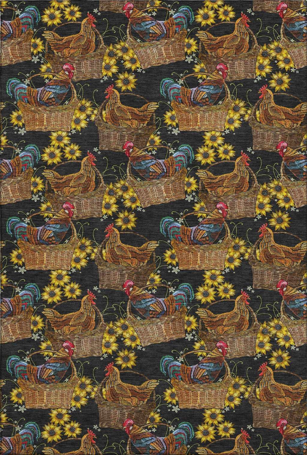 Piper Looms Mayfield Rooster In Basket AMF157 Midnight Machine Washable ...