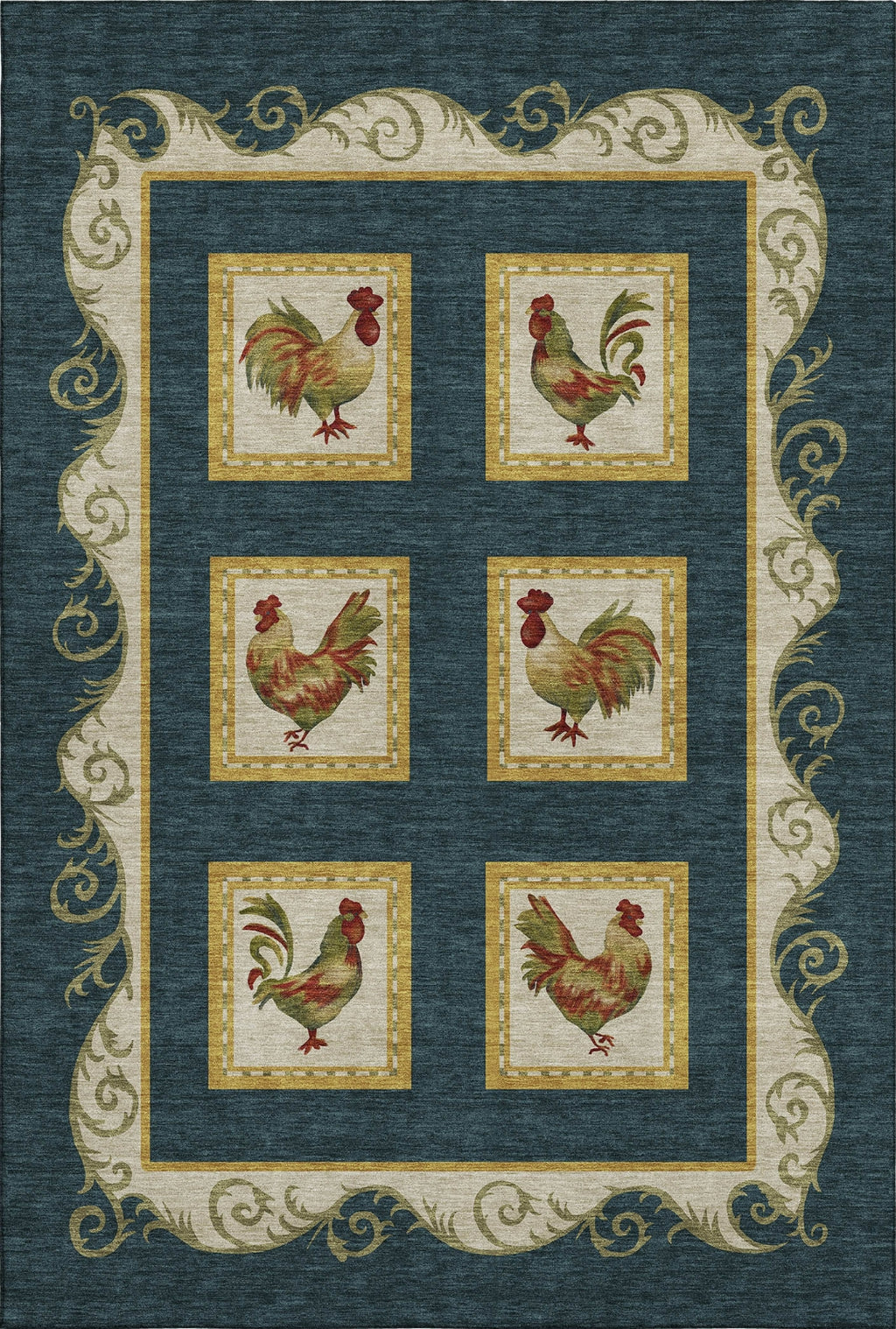 Piper Looms Mayfield Rooster Panel AMF159 Midnight Machine Washable ...