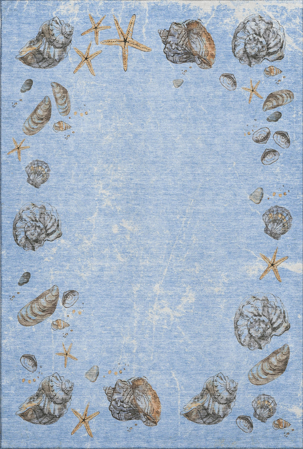 Piper Looms Mayfield Shell Border AMF188 Blue Machine Washable Area Rug ...