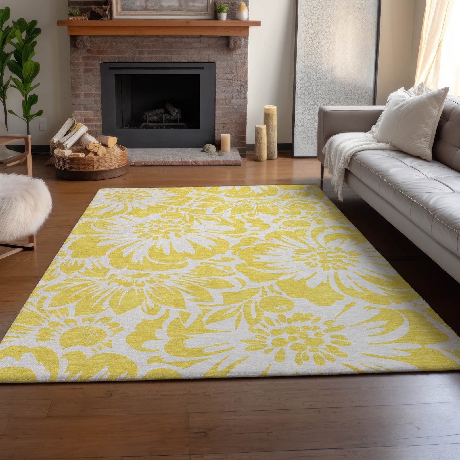 Piper Looms Mayfield Floral AMF551 Yellow Machine Washable Area Rug ...
