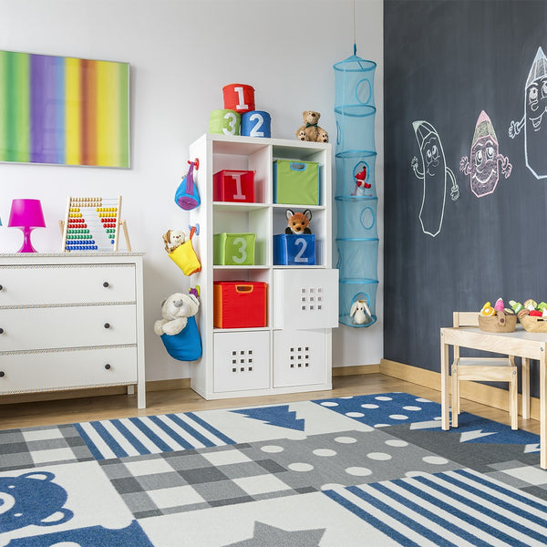 Joy Carpets Claremont Kids Patchwork Boy Blue Skies Area Rug ...