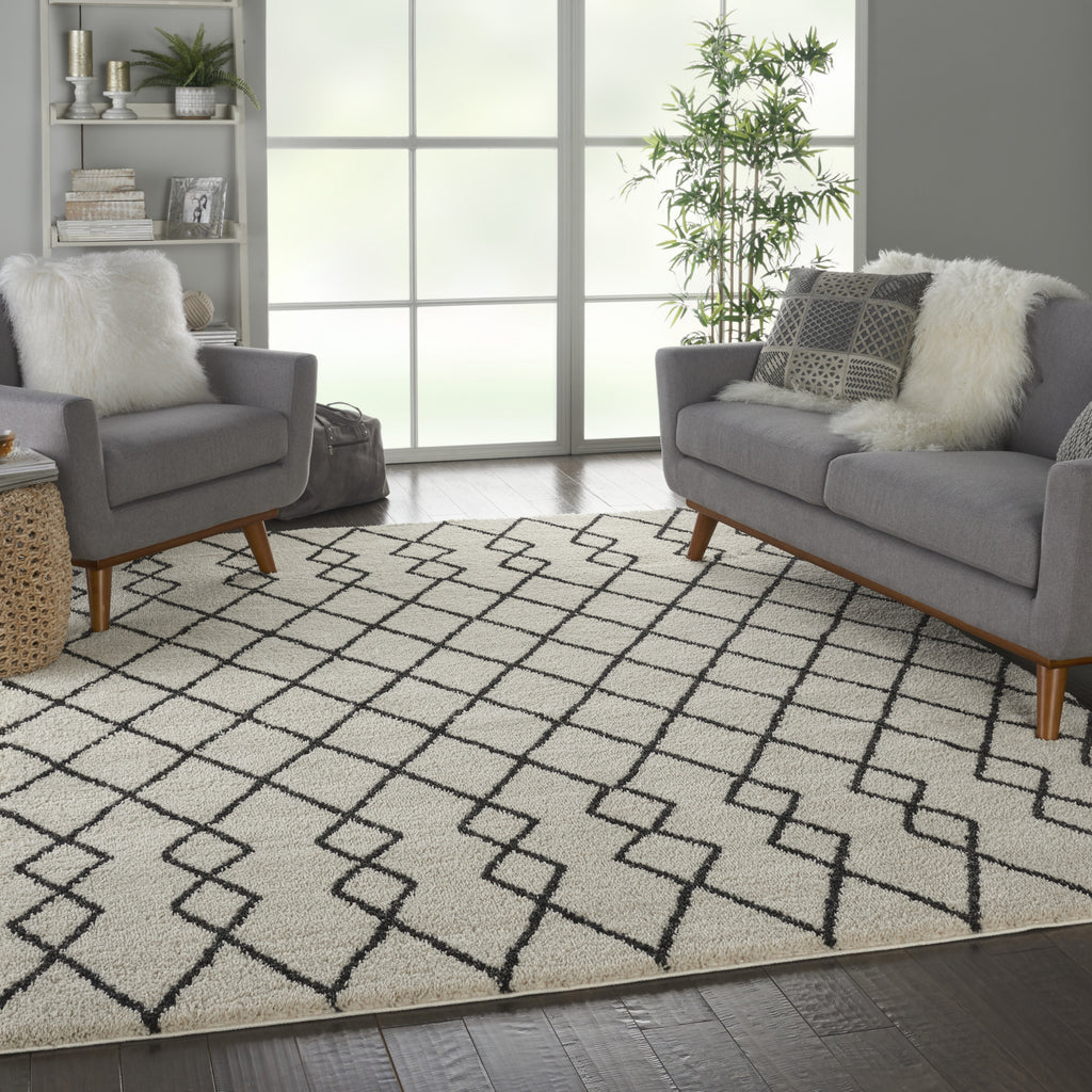 Geometric Shag GOS01 Ivory/Charcoal Area Rug by Nourison – Incredible ...