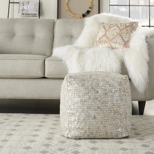 Nourison Natural Leather Hide Met Squares Piecework White/Silver by ...