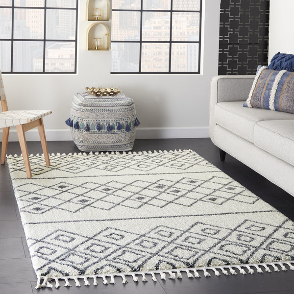 Diamond Trellis Shag DMT02 Ivory/Slate Area Rug by Nourison ...
