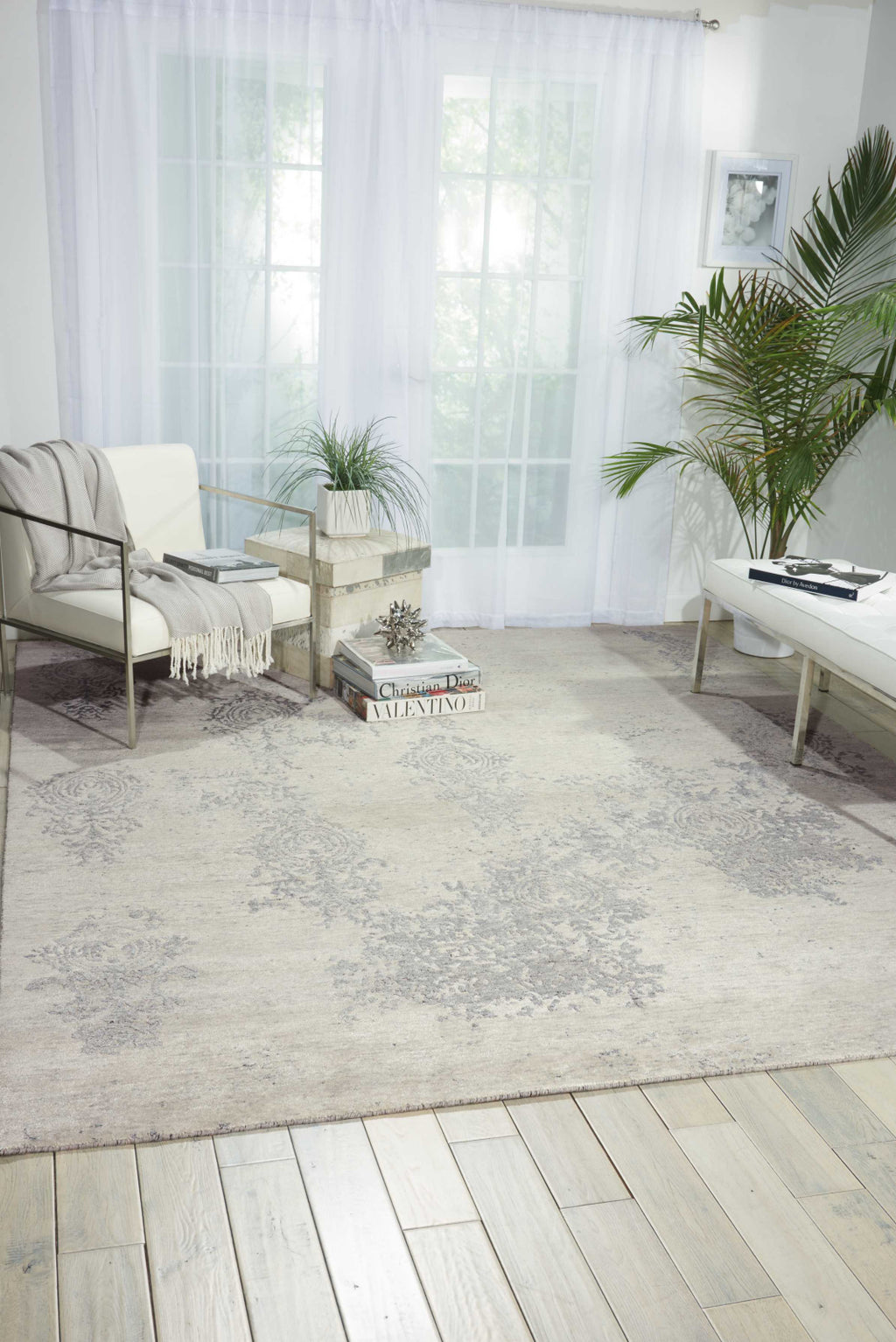 Nourison Silk Shadows SHA14 Ivory/Silver Area Rug – Incredible Rugs and ...