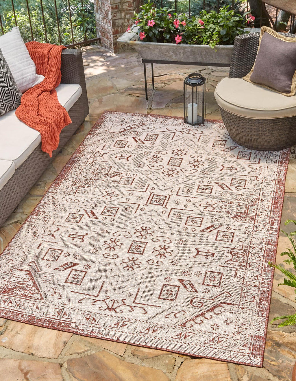 Unique Loom Outdoor Aztec T-KZOD16 Rust Red Area Rug – Incredible Rugs ...