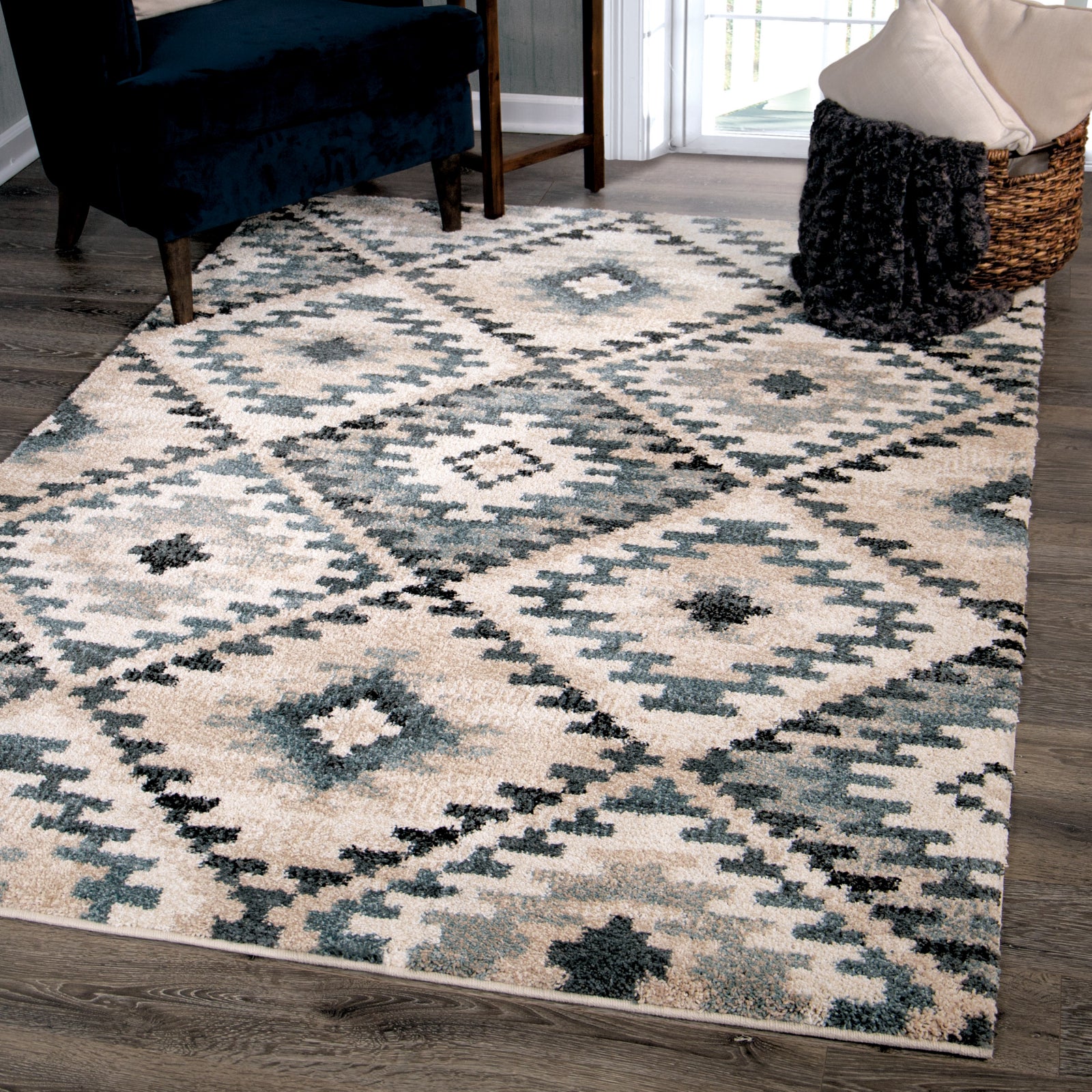 Orian Rugs Plush Shag Modern Diamonds Muted Blue Area Rug – Incredible ...
