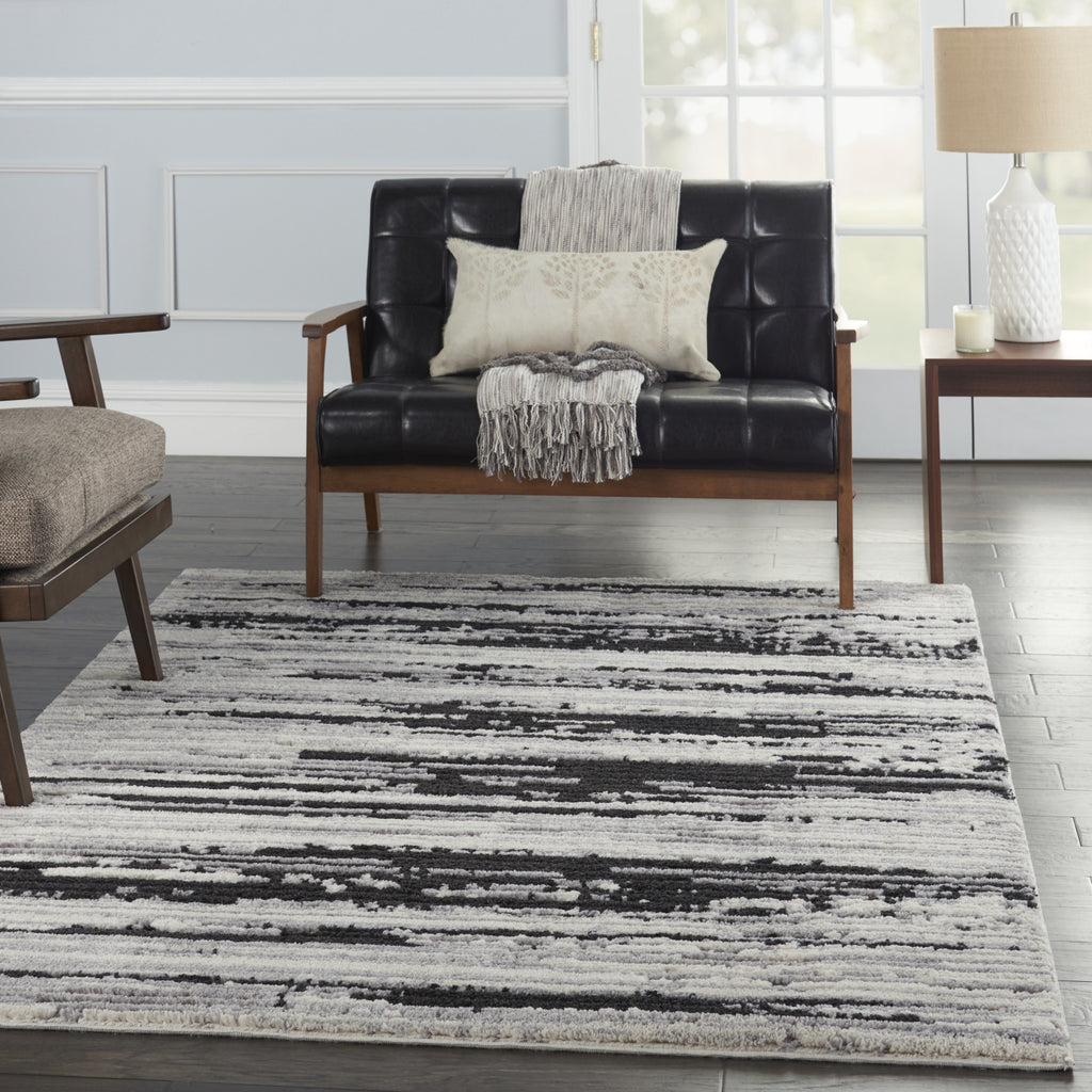 Nourison Textured Contemporary TEC02 Ivory/Charcoal Area Rug ...